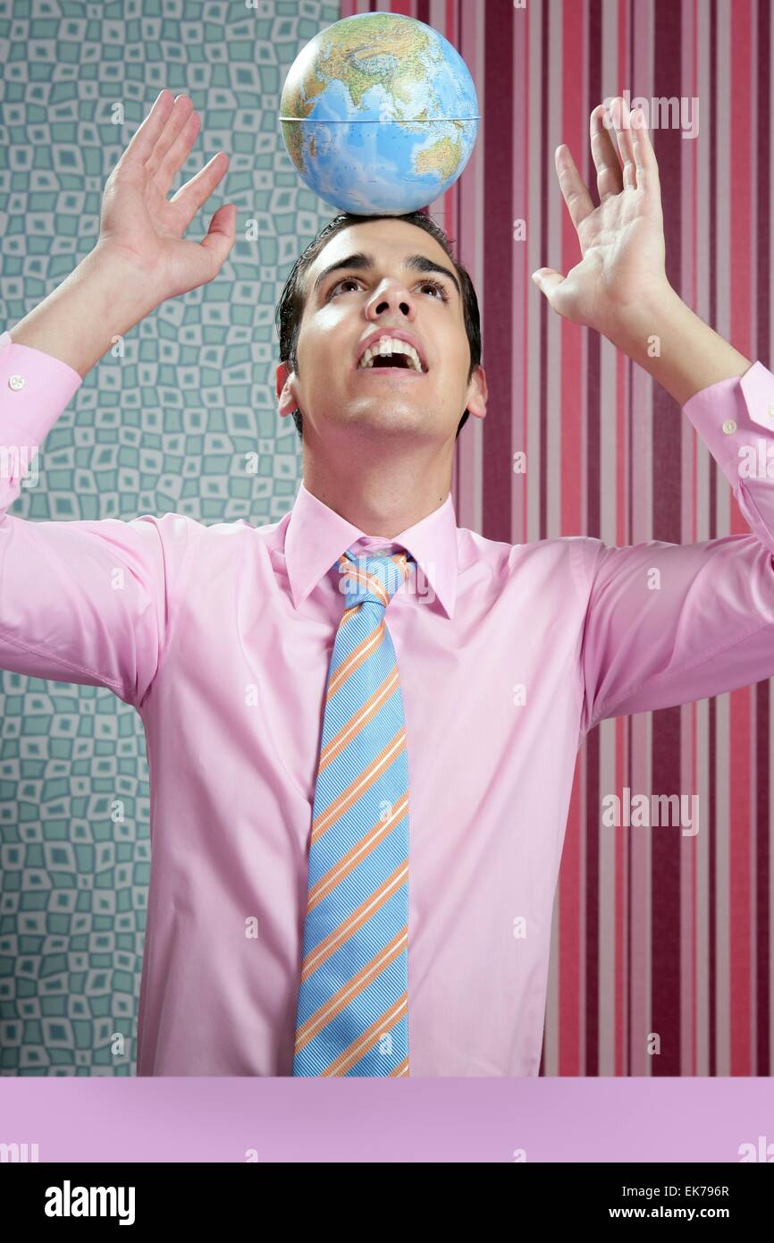 Businessman retro and global world map Stock Photo - Alamy