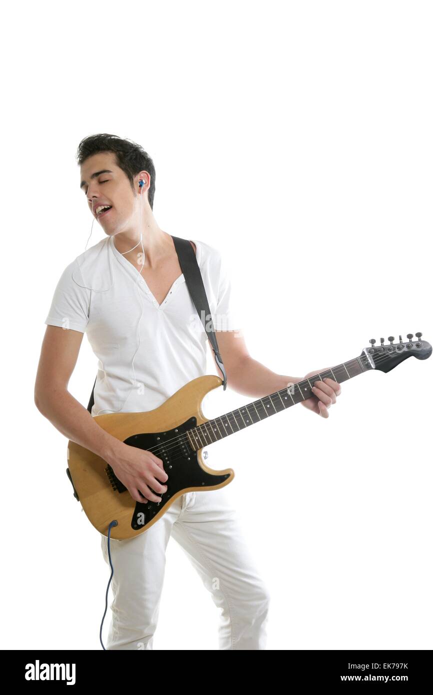 Musician young man playing electric guitar Stock Photo - Alamy