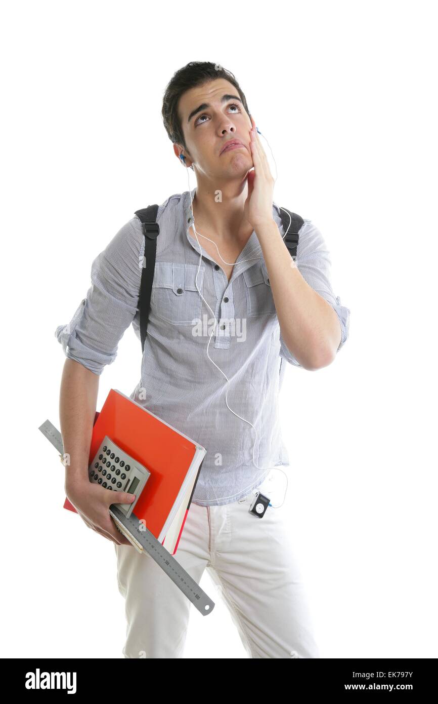 Caucasian student worried with negative gesture Stock Photo - Alamy