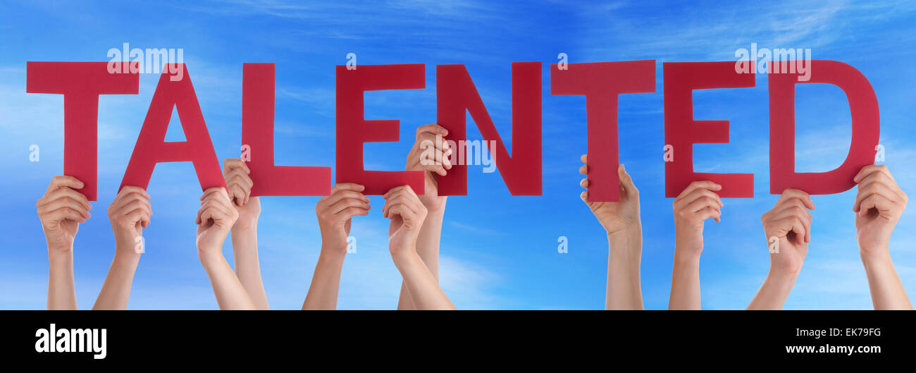 Many Caucasian People And Hands Holding Red Straight Letters Or ...