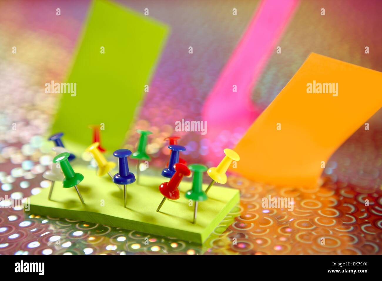 adhesive color notes with colorful pin Stock Photo - Alamy