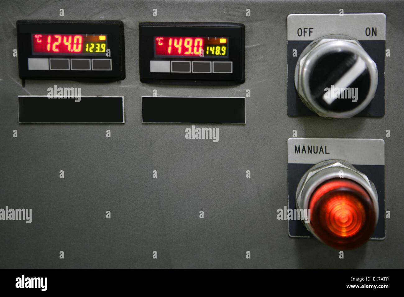 Industrial control panel installation button Stock Photo - Alamy