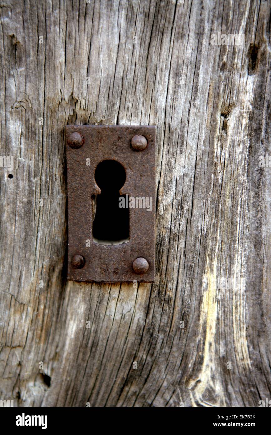 Key hole over aged gray old wood Stock Photo - Alamy