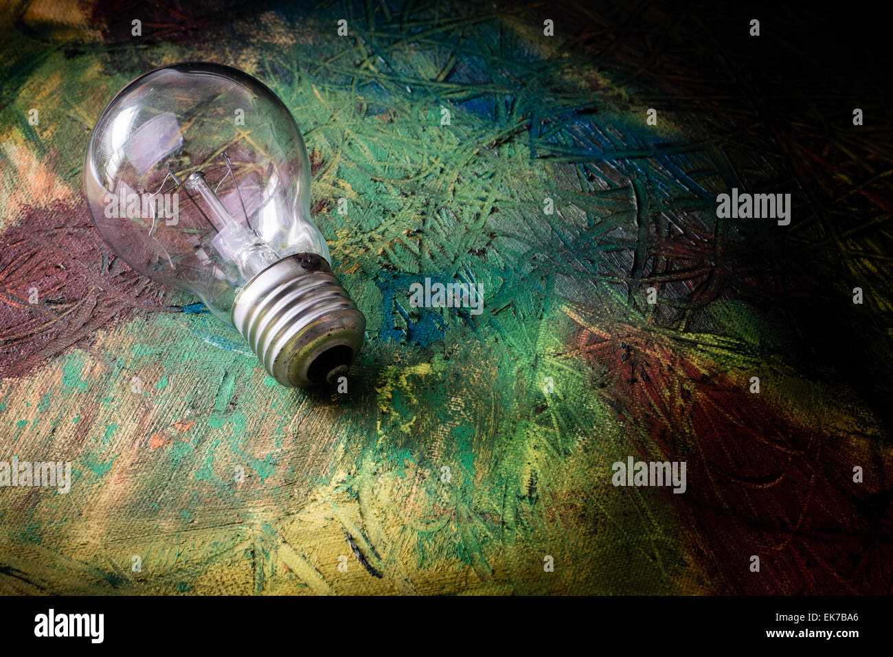 Painting of abstract with light bulb. Mix oil paints on canvas Stock ...