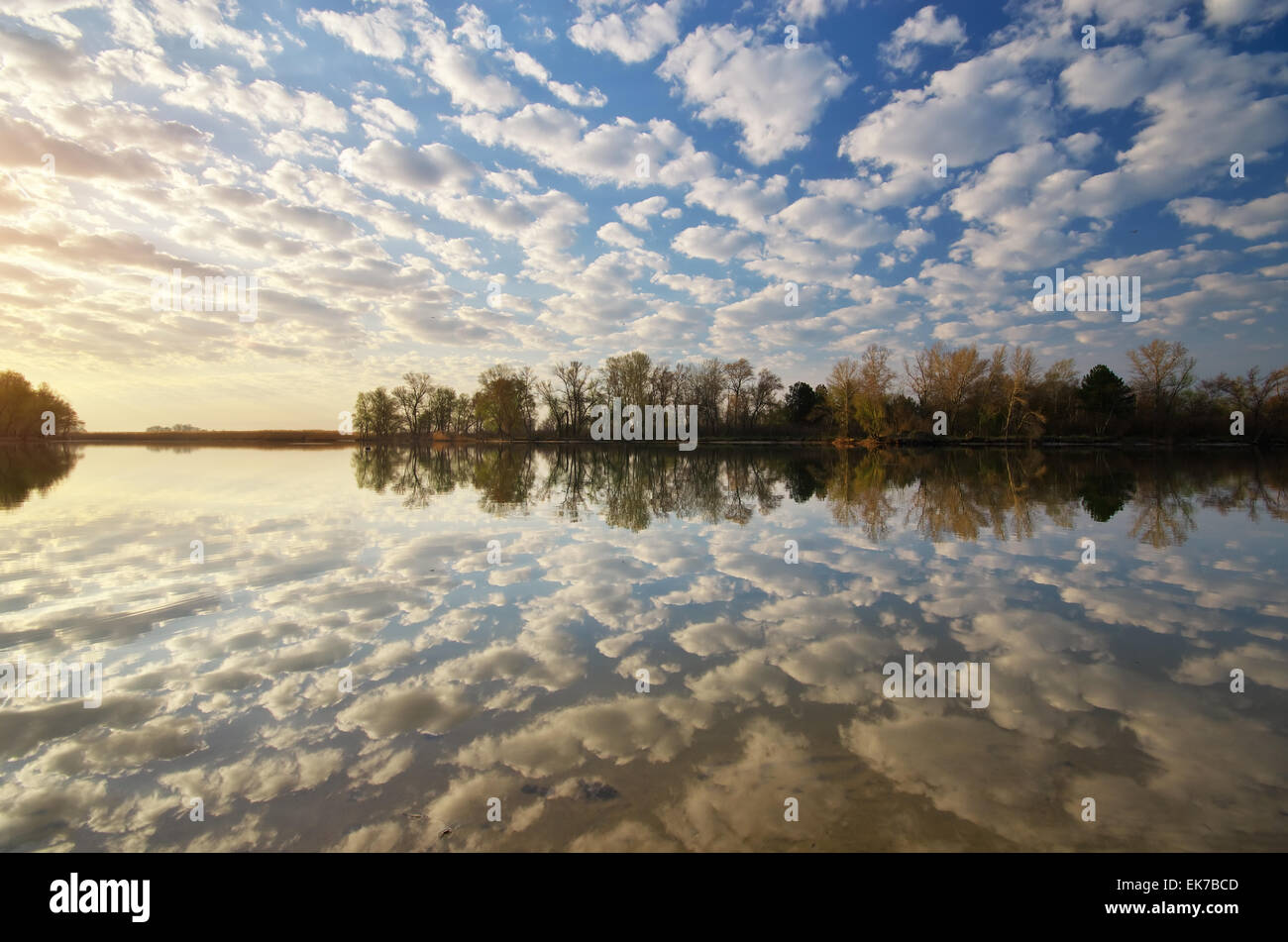 Morning water reflection on river. Nature composition Stock Photo - Alamy