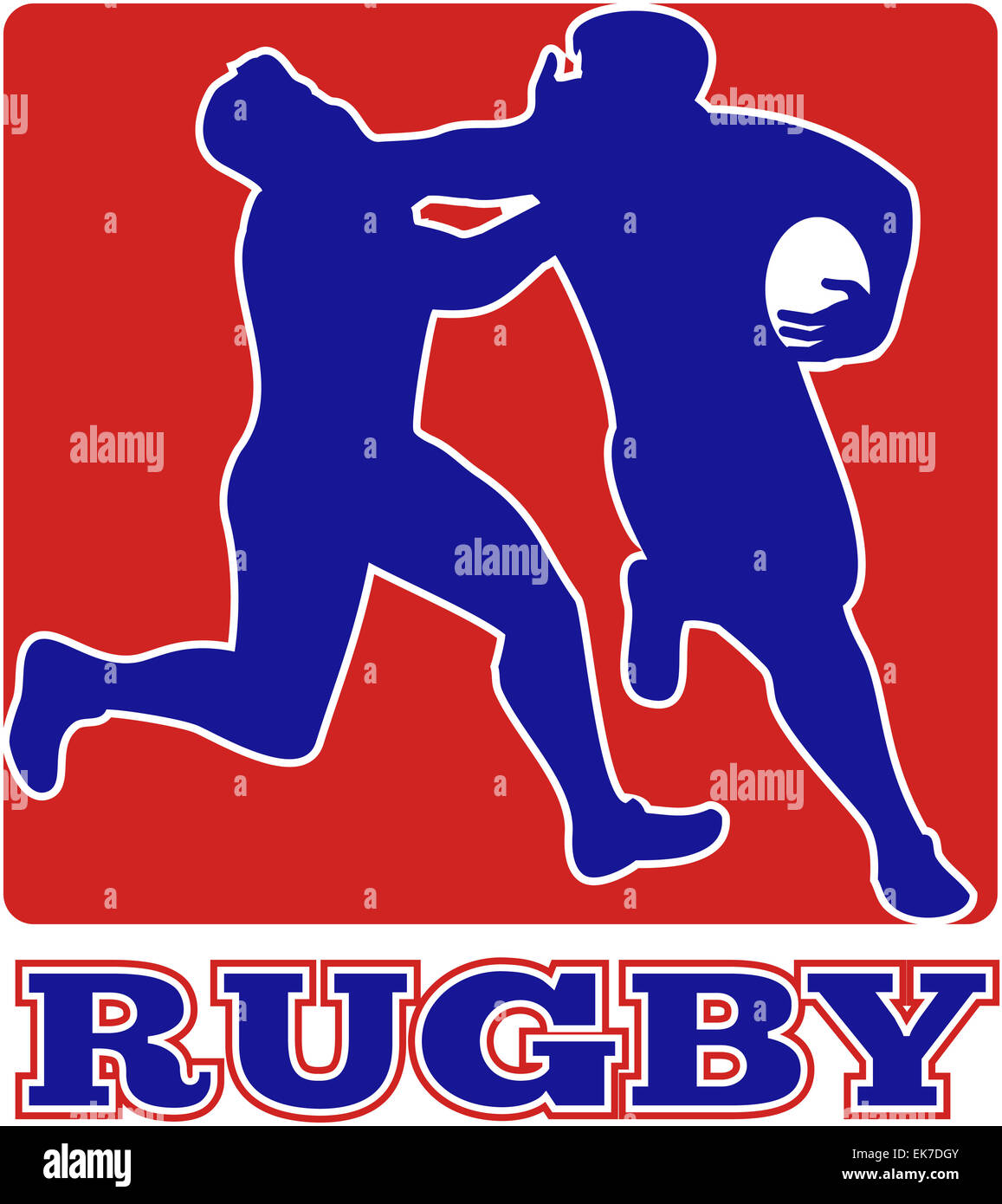 Rugby player tackle fending off Stock Photo - Alamy