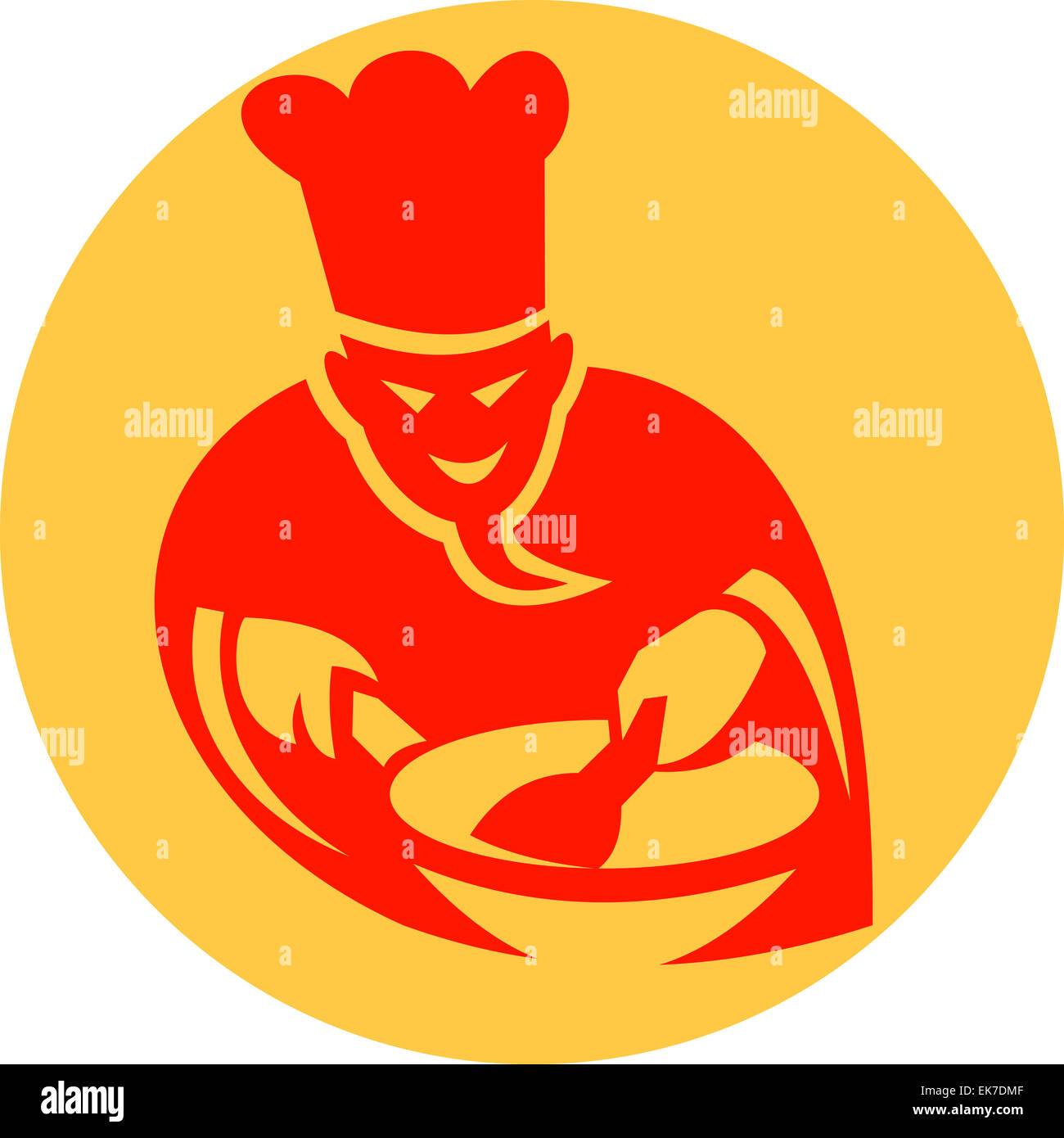 Demon cook with wok icon Stock Photo - Alamy