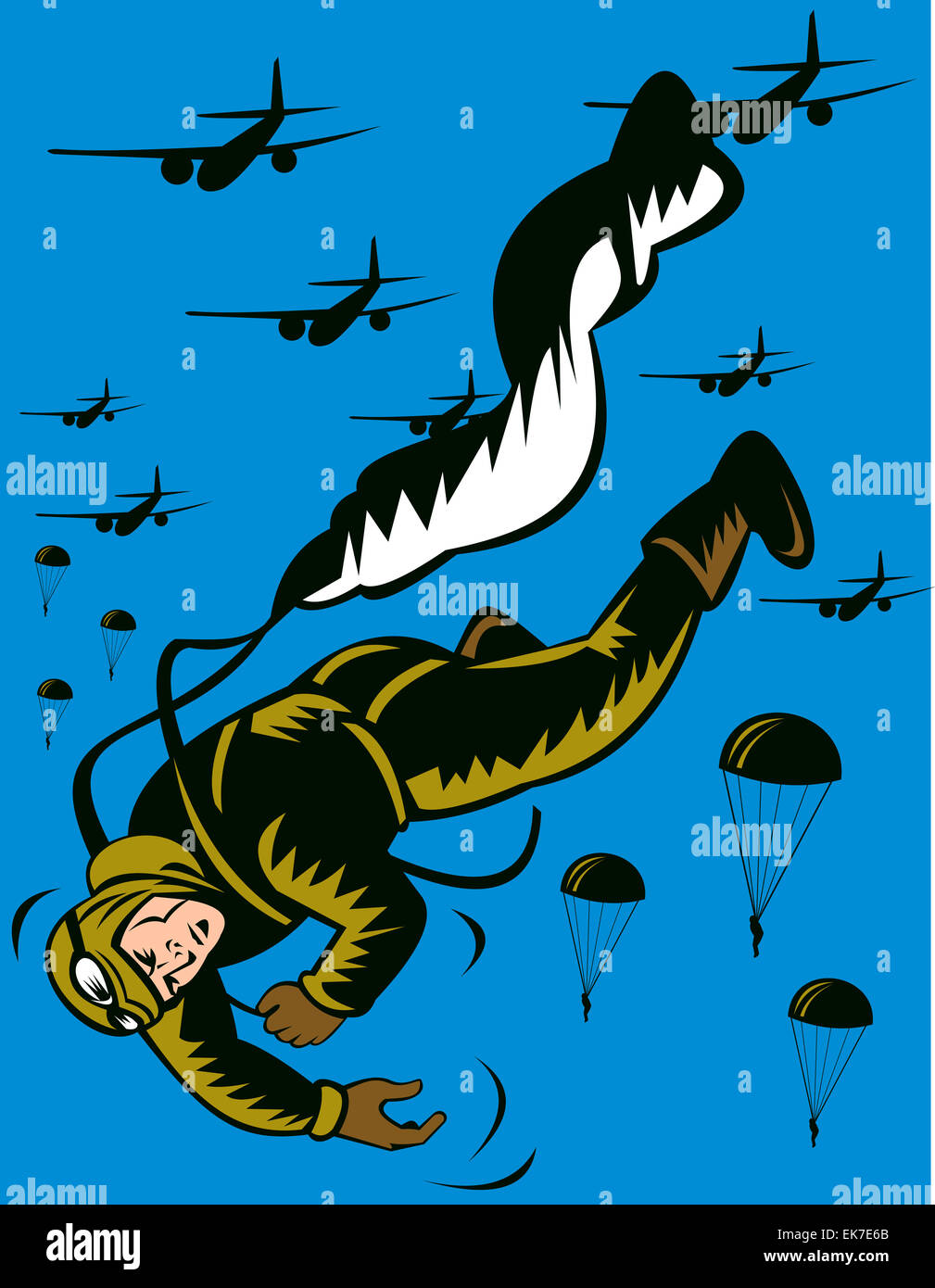 World war two soldier parachuting pulling cord Stock Photo - Alamy