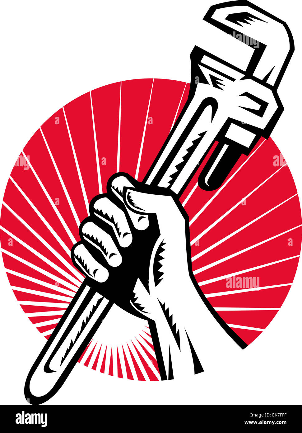 Plumber hand holding monkey wrench Stock Photo - Alamy