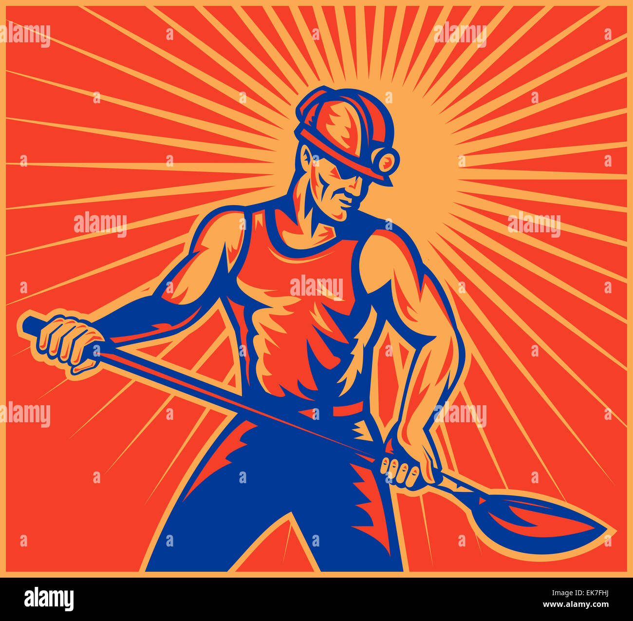 Coal miner at work with shovel front view Stock Photo - Alamy