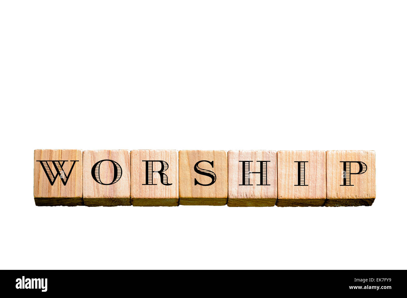 Word WORSHIP. Wooden small cubes with letters isolated on white ...