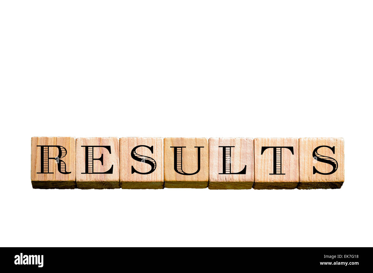Word RESULTS. Wooden small cubes with letters isolated on white ...
