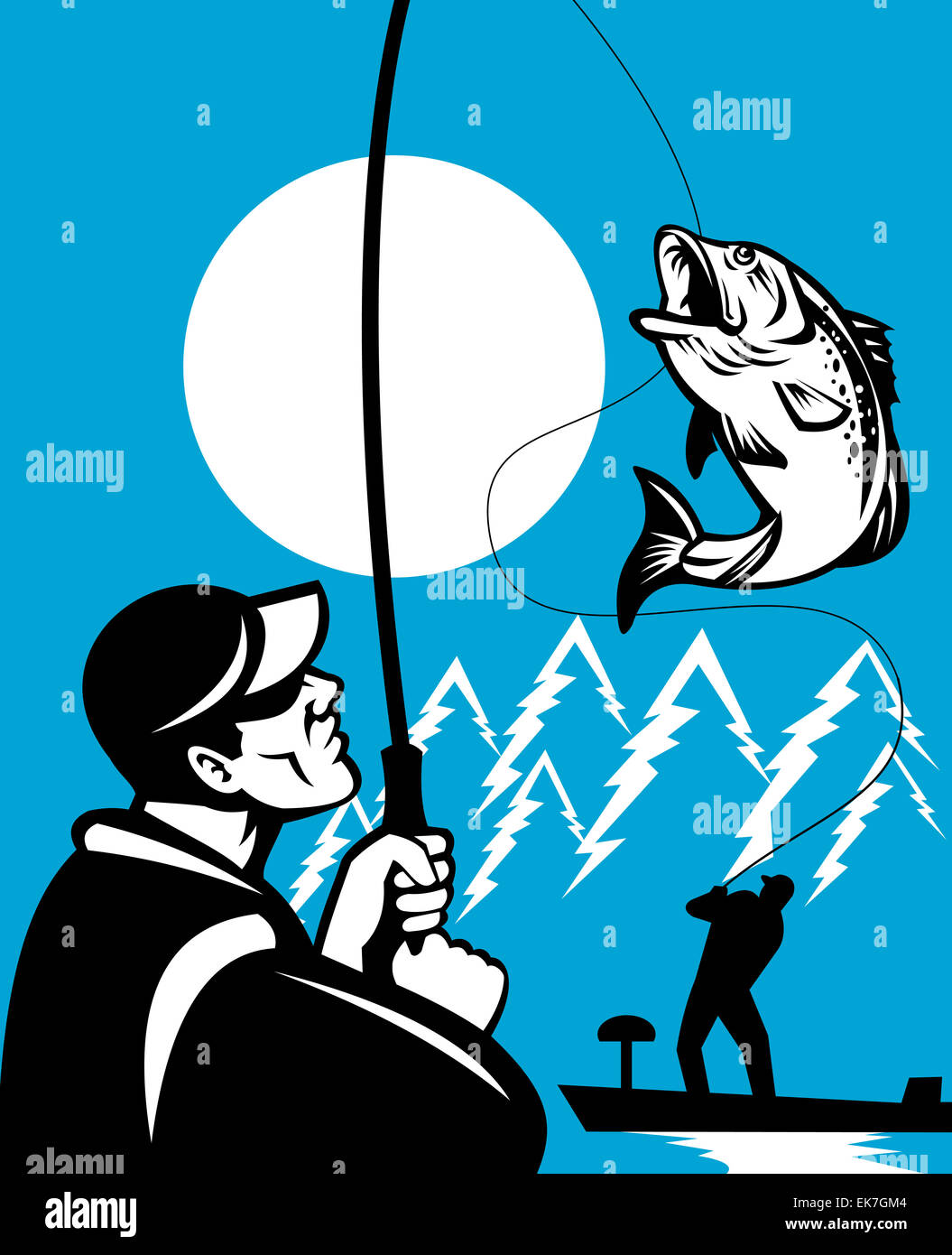 Largemouth Bass Fish Fly Fisherman Fishing Trees Stock Photo - Alamy