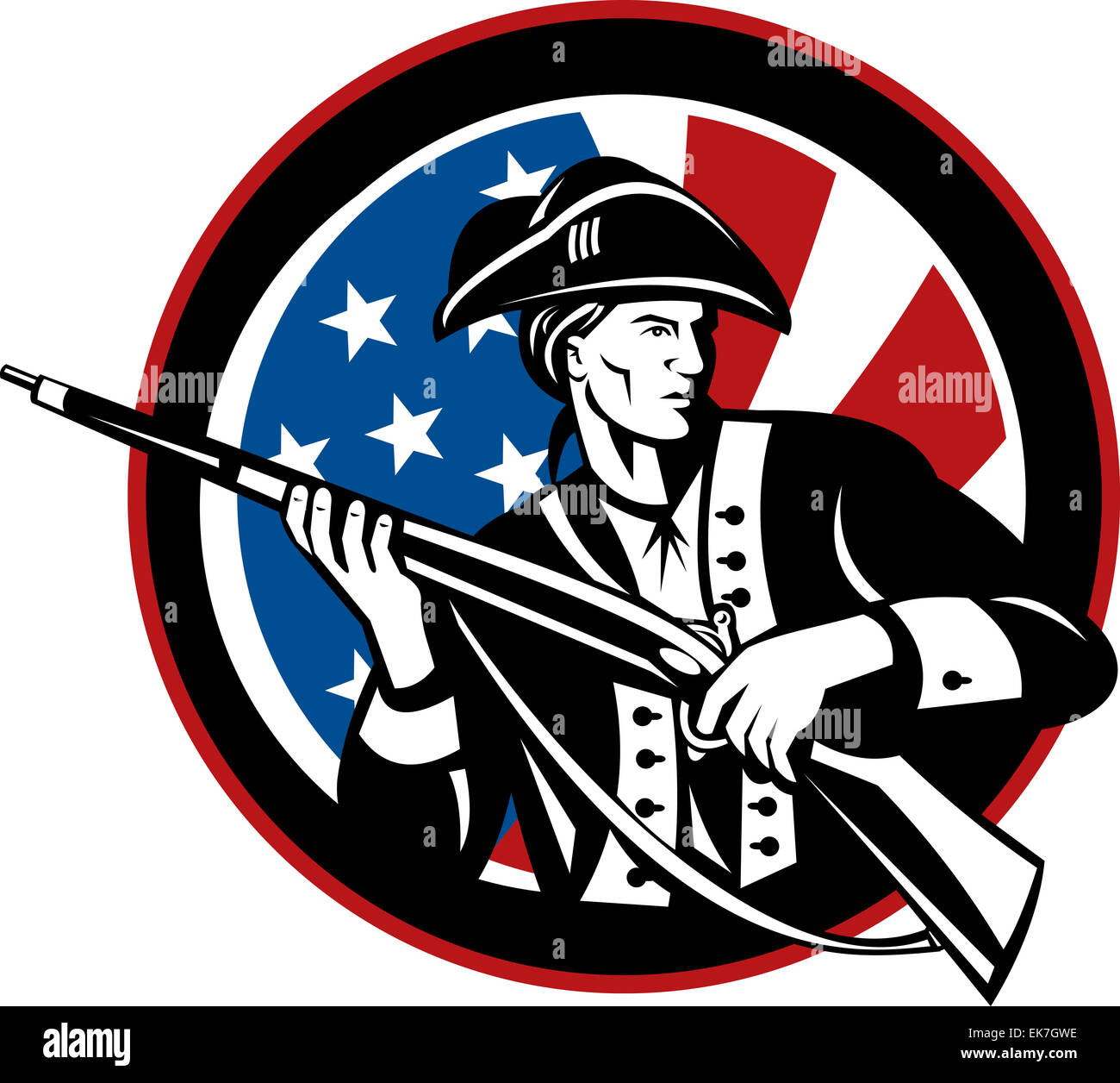 American revolutionary soldier with rifle and flag Stock Photo - Alamy
