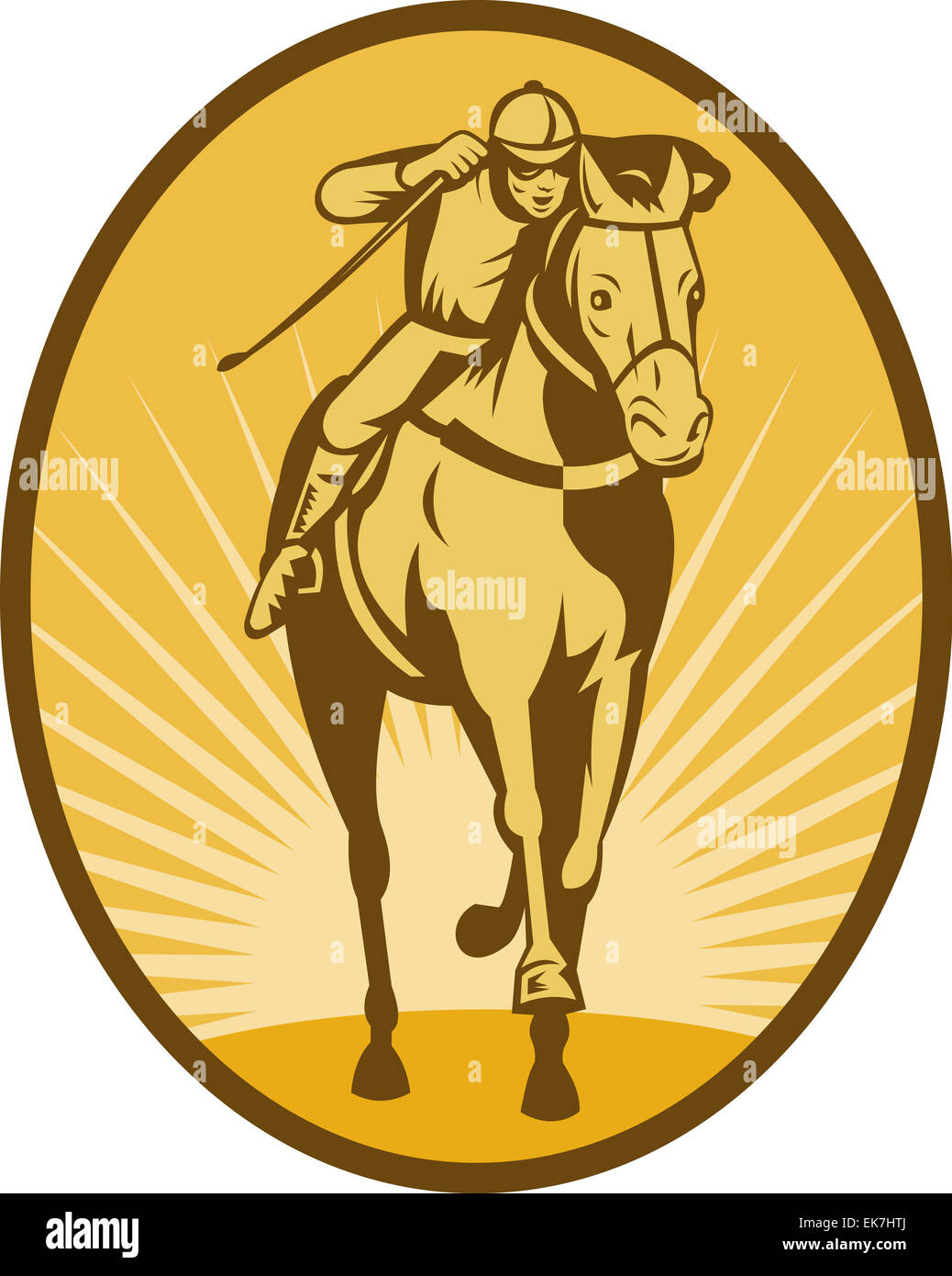 Horse and jockey racing front view Stock Photo - Alamy