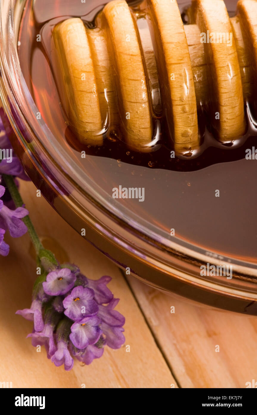 lavender honey with fresh flowers. sweet food Stock Photo - Alamy