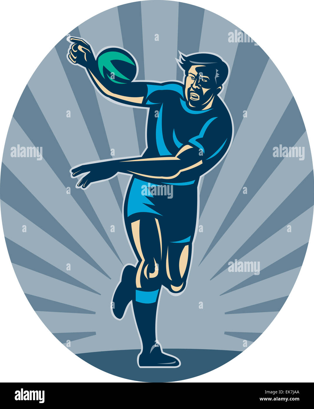 Rugby player running with ball and passing Stock Photo - Alamy