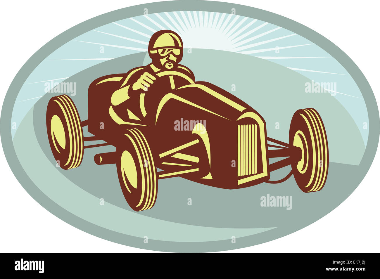 Vintage Race car driver racing with sunburst Stock Photo - Alamy