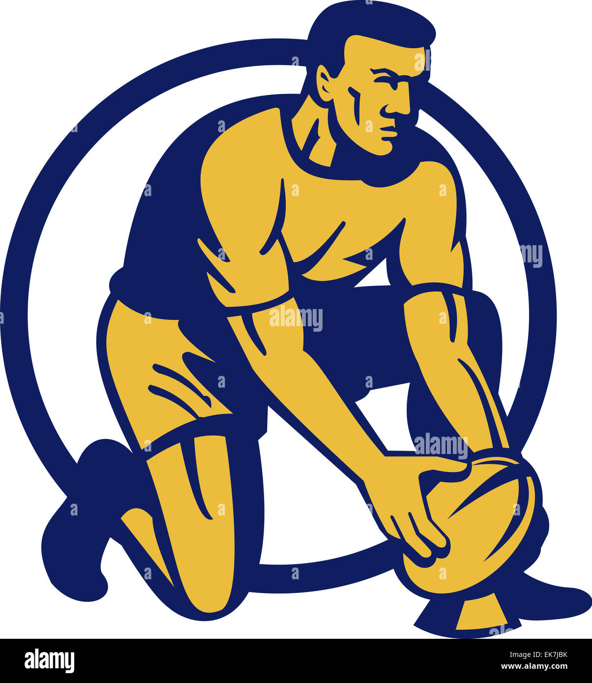 Rugby player kneeling preparing a goal kick Stock Photo - Alamy