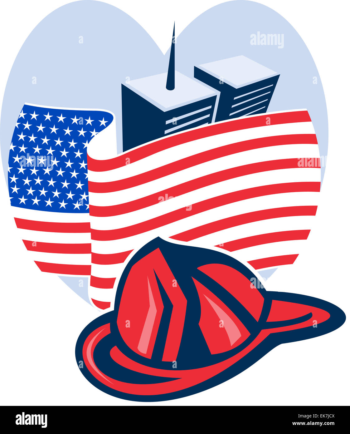 american flag with twin tower building firefighter helmet Stock Photo ...