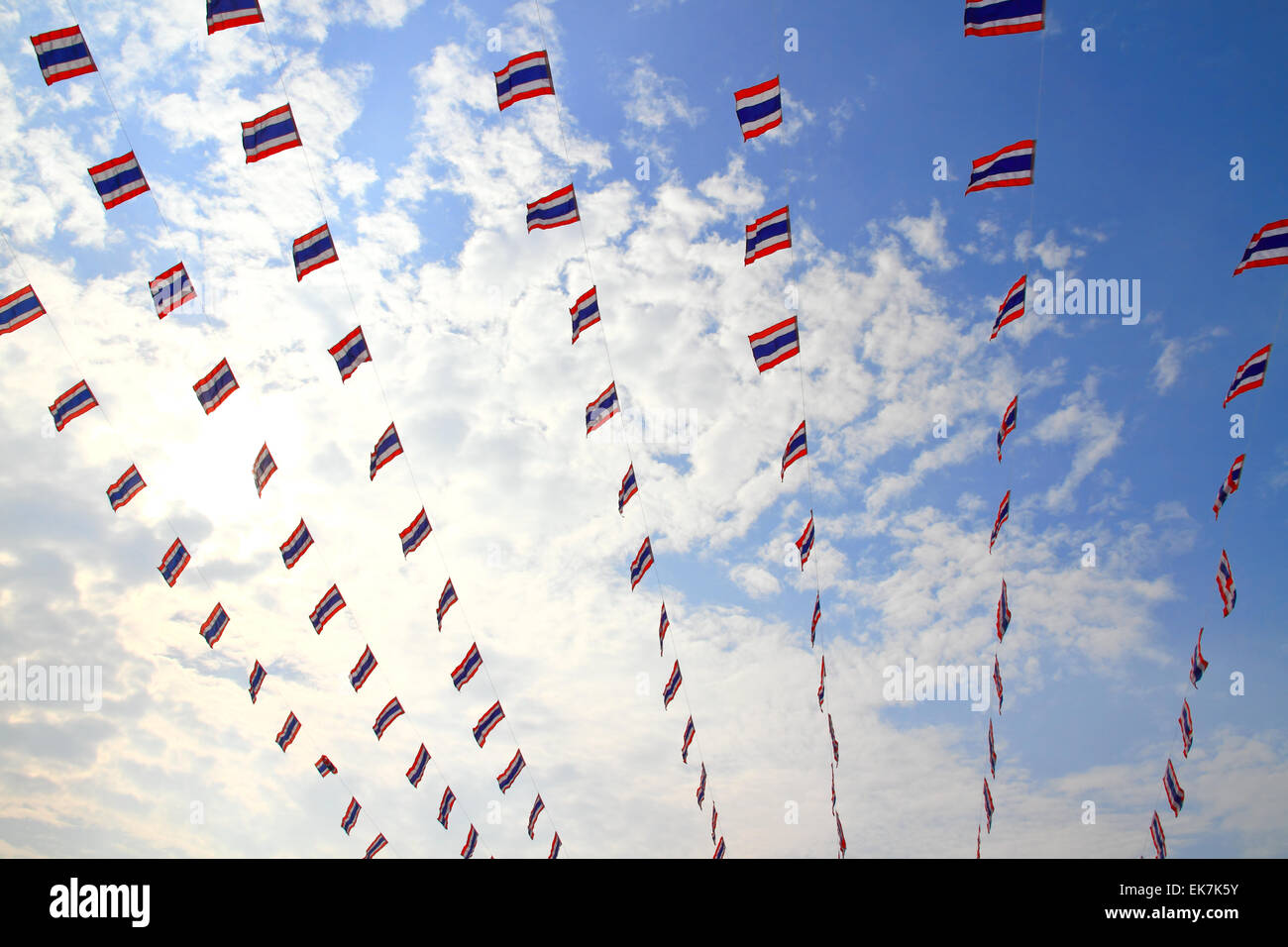 waving Thai flags hanging Stock Photo - Alamy