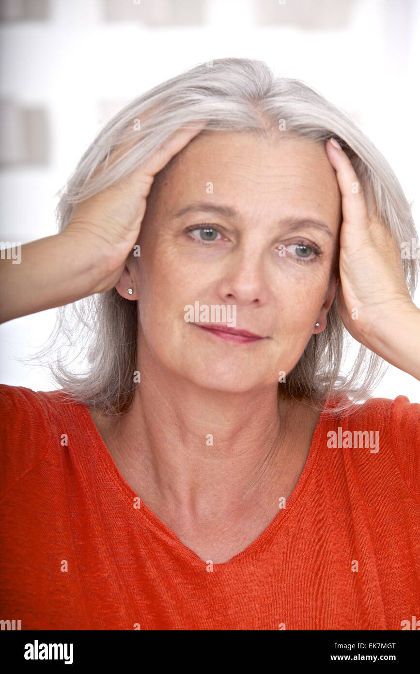 Concern senior woman Stock Photo - Alamy