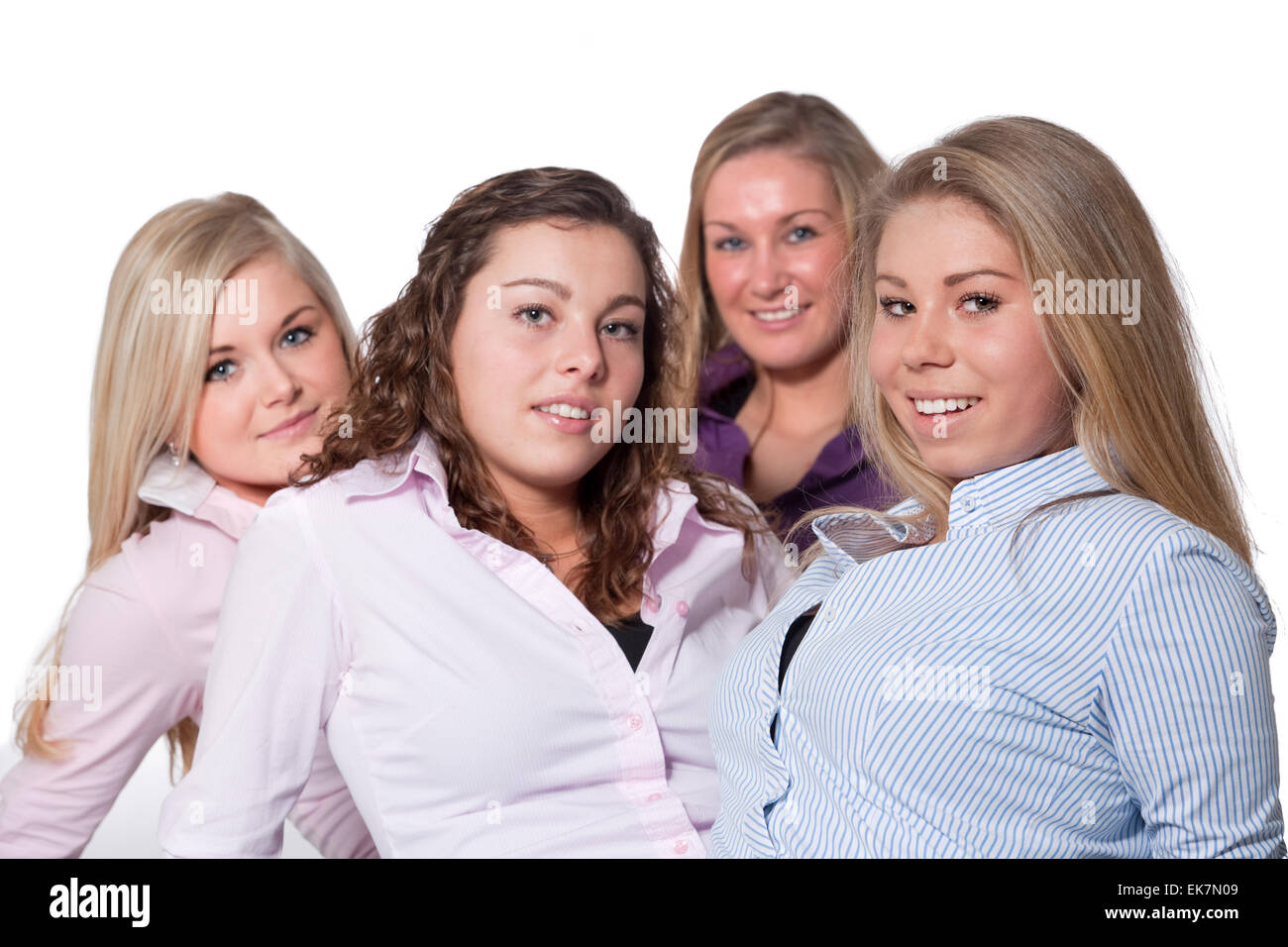 4 girls on white Stock Photo - Alamy