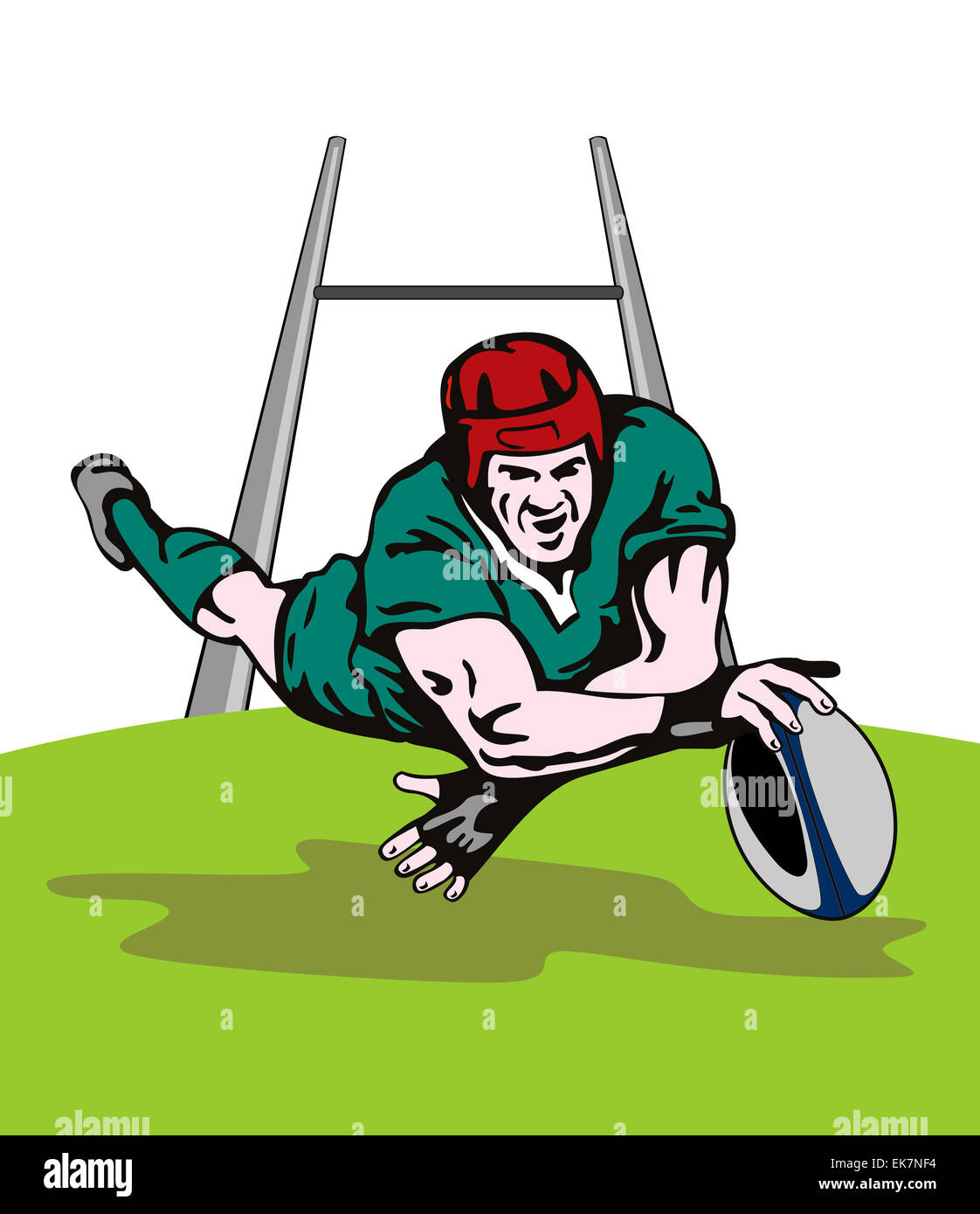 rugby player diving scoring a try goal post Stock Photo - Alamy