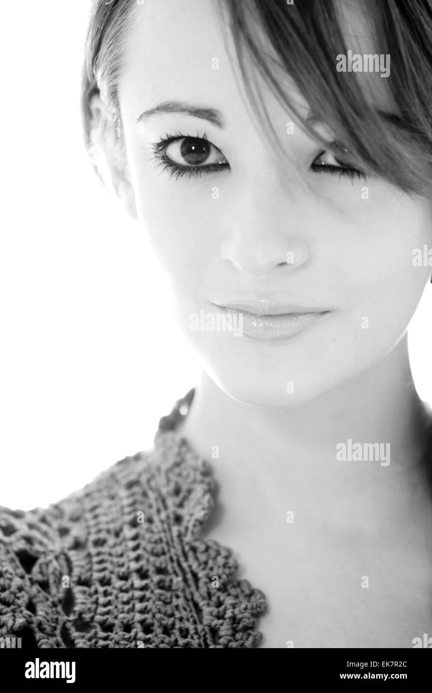 Portrait brunette caucasian girl Black and White Stock Photos & Images ...