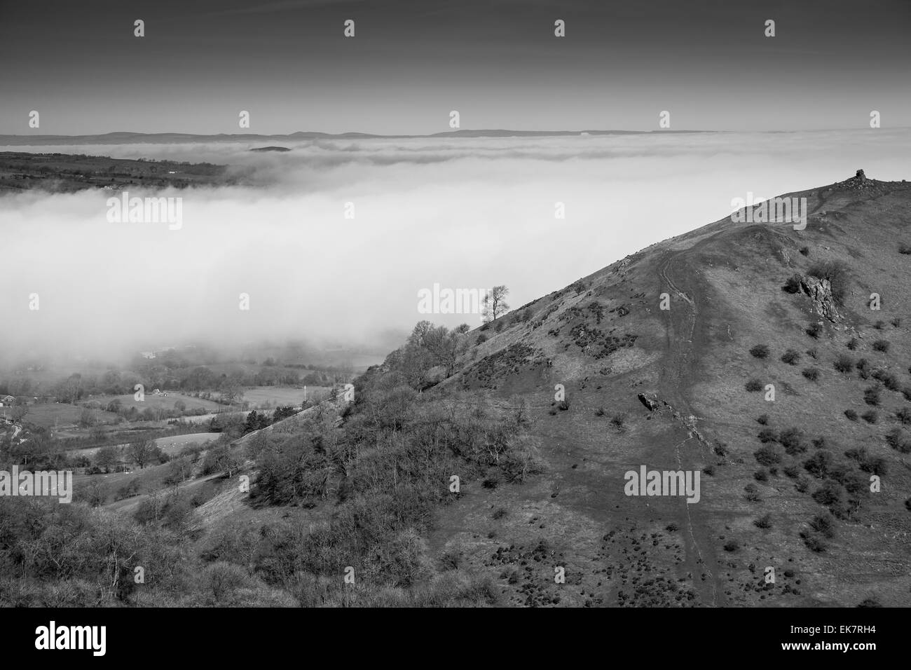 Low mist sweeps into the Stretton Valley behind Caer Caradoc, near ...