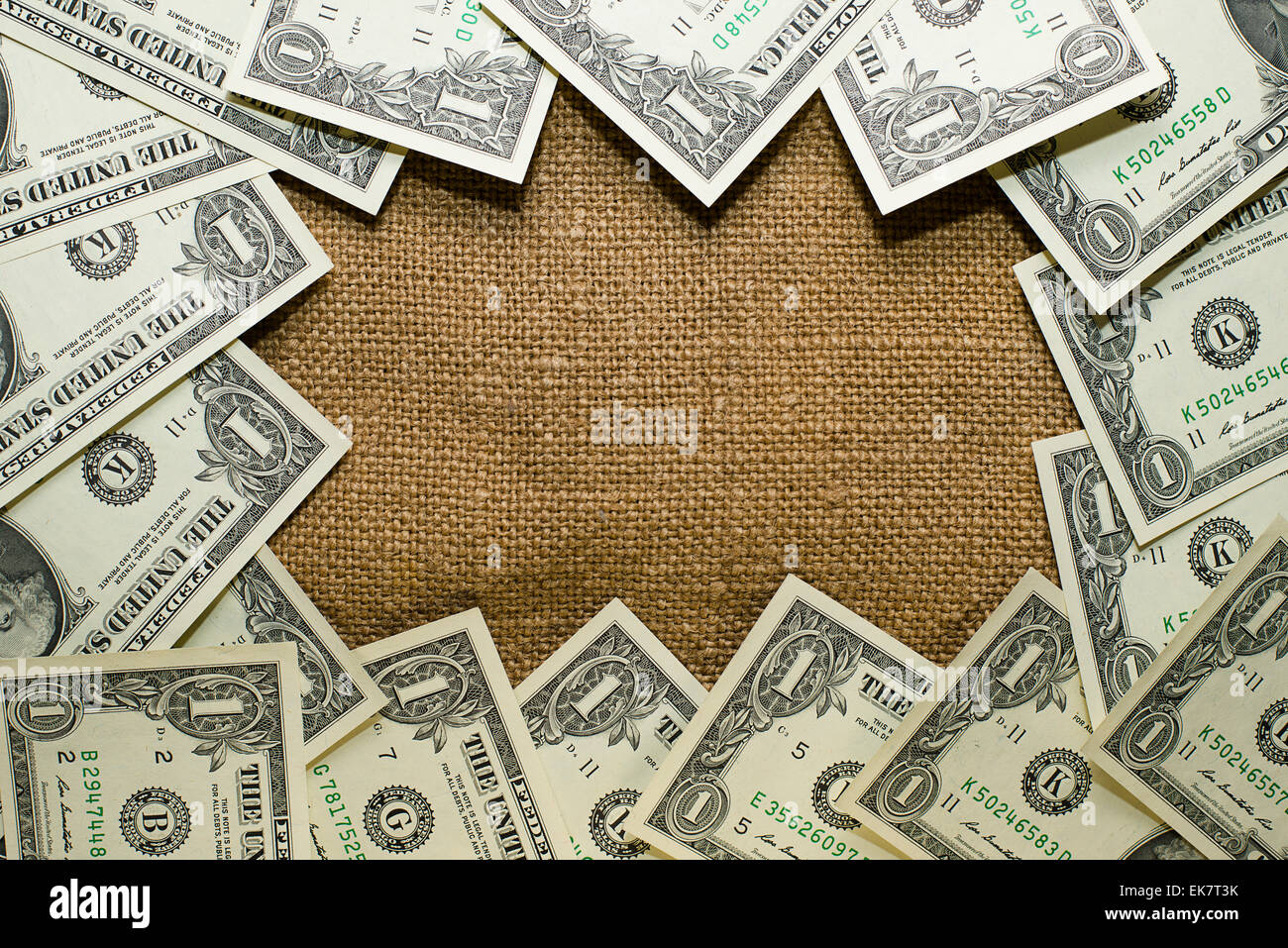 Banknotes dollars lined very old cloth in a circle Stock Photo - Alamy