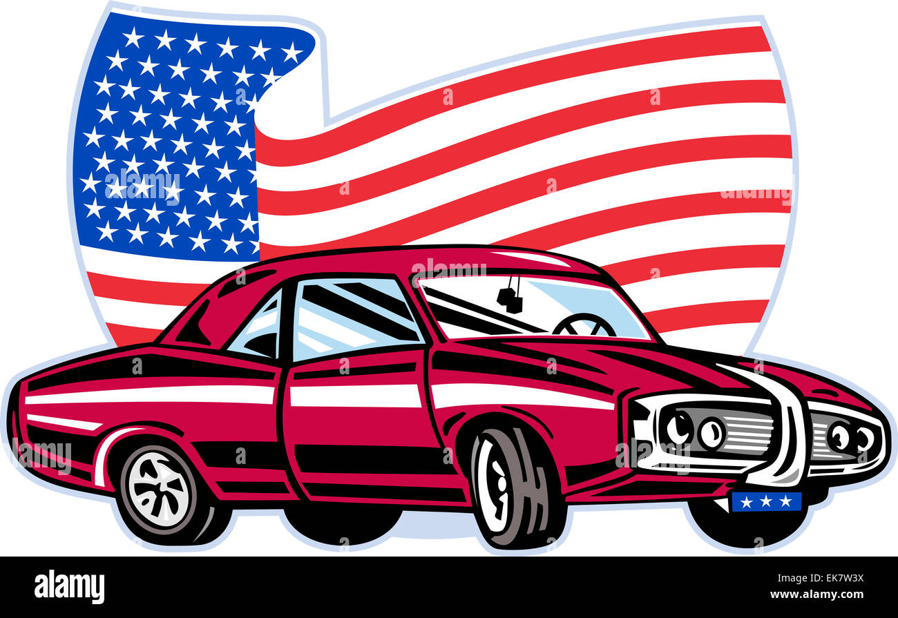 American muscle car with flag Stock Photo - Alamy