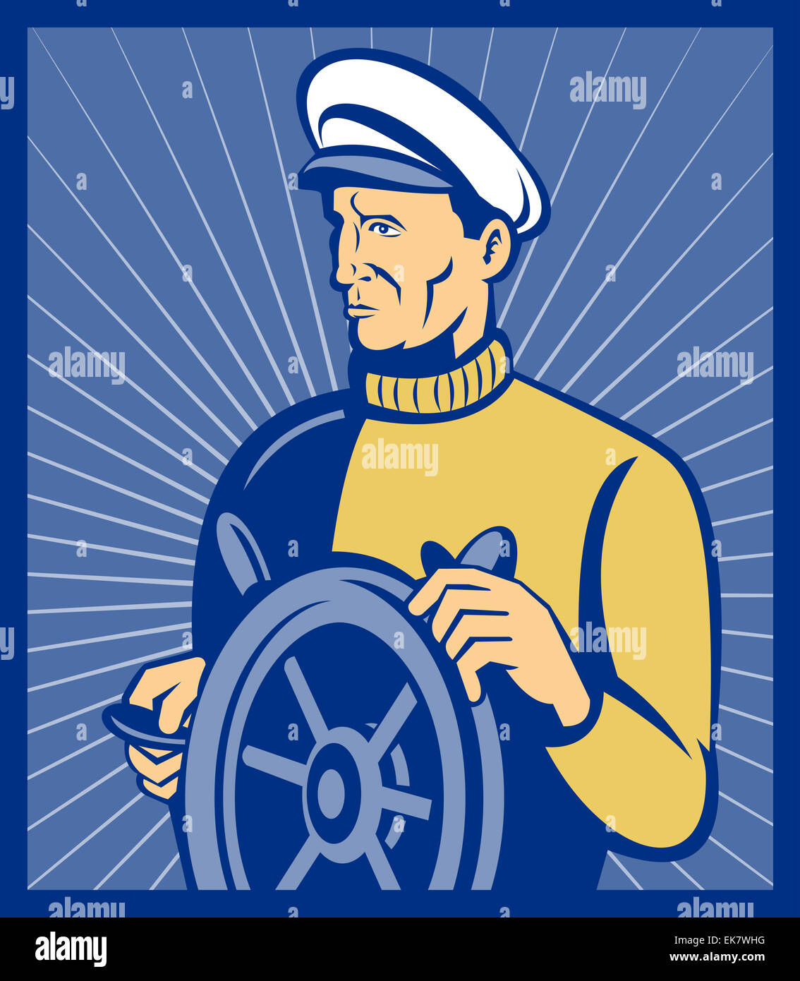 Sea ship captain at the helm steering wheel Stock Photo - Alamy