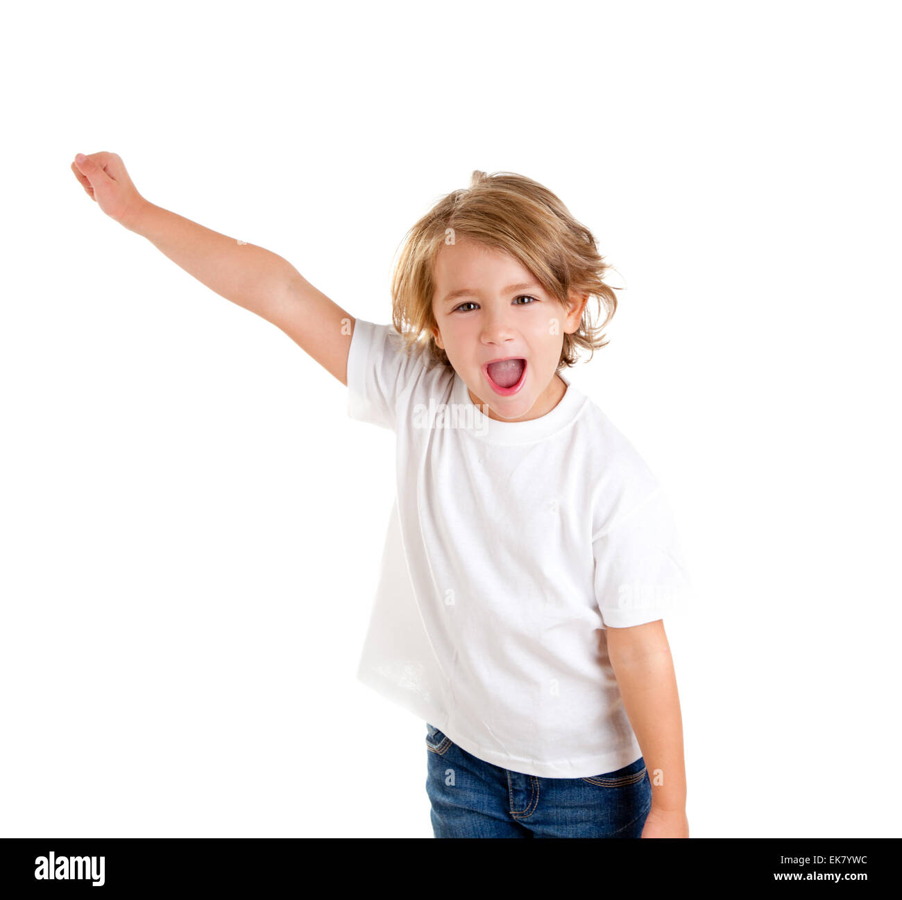 children kid screaming with happy expression hand up Stock Photo - Alamy