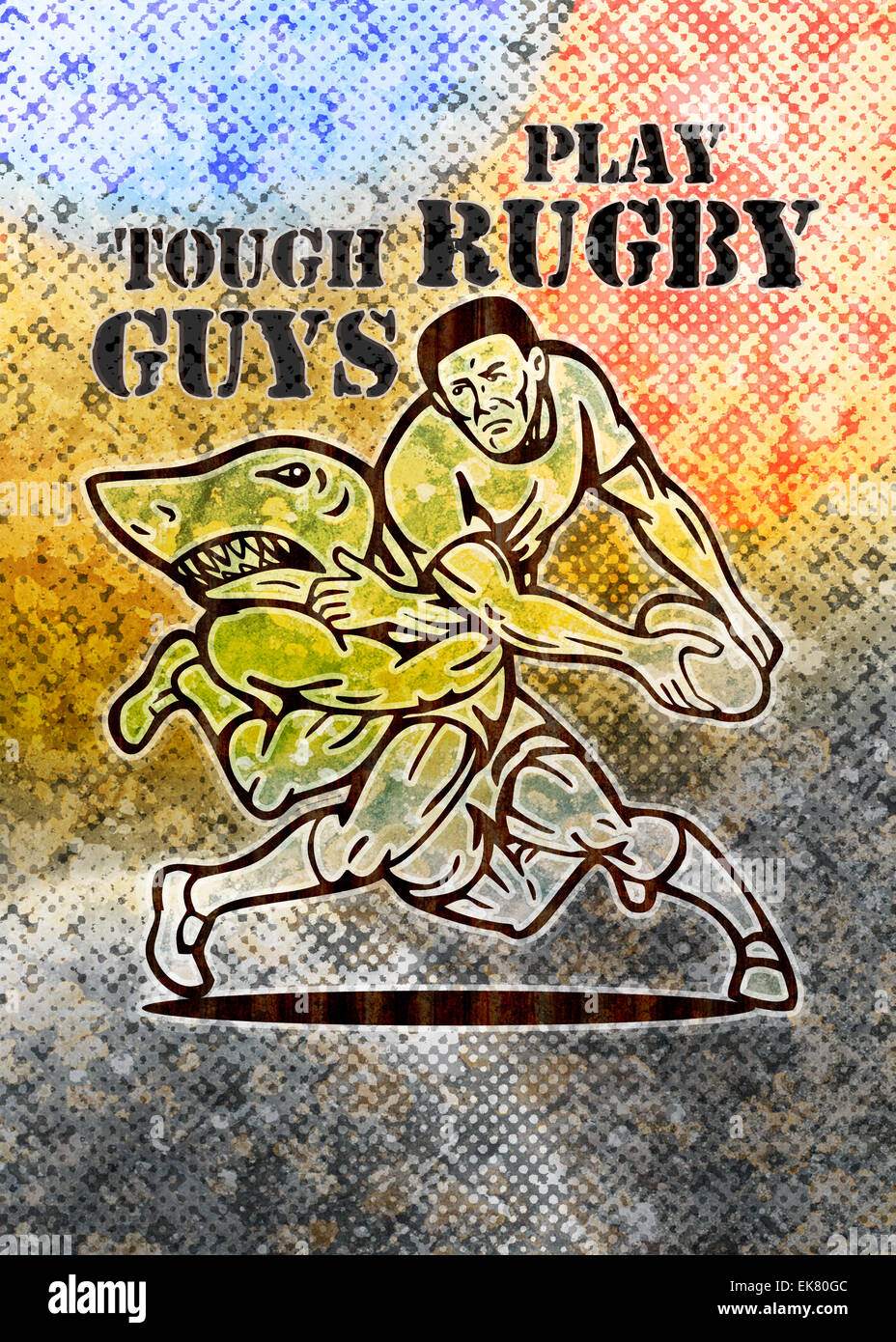 Rugby player running with ball attacked by shark Stock Photo - Alamy