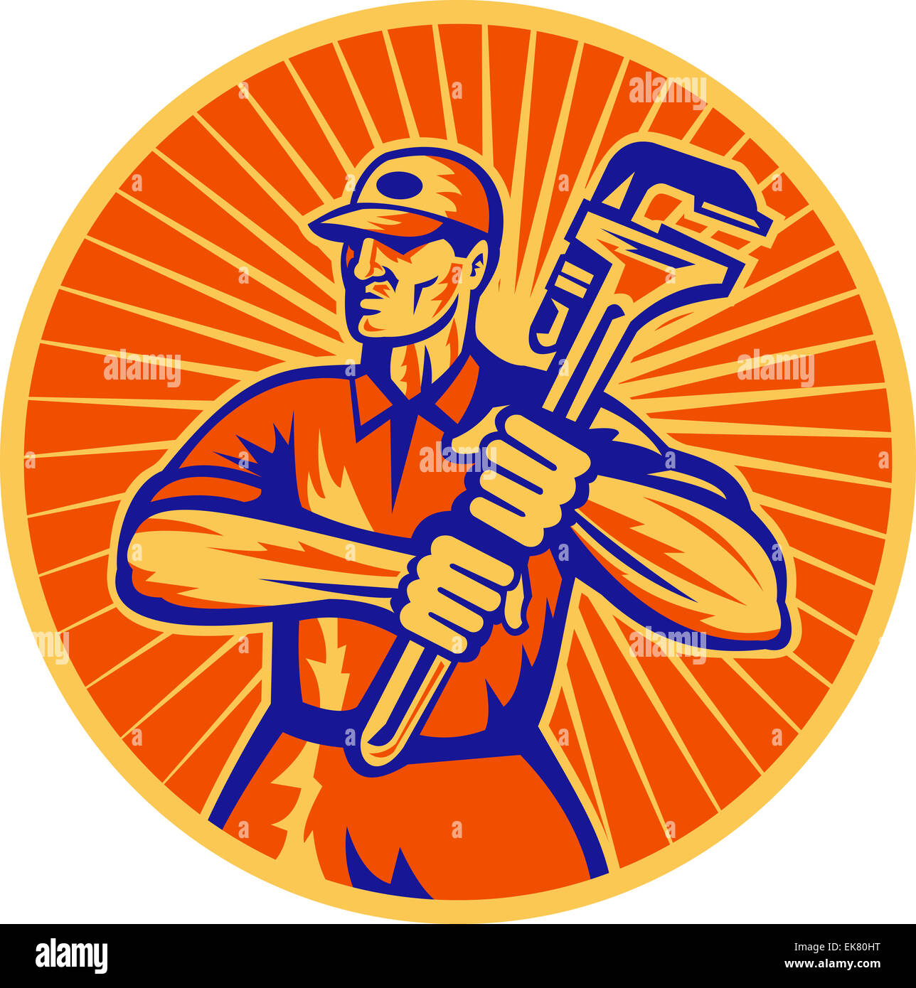 plumber holding a monkey wrench set inside Stock Photo - Alamy