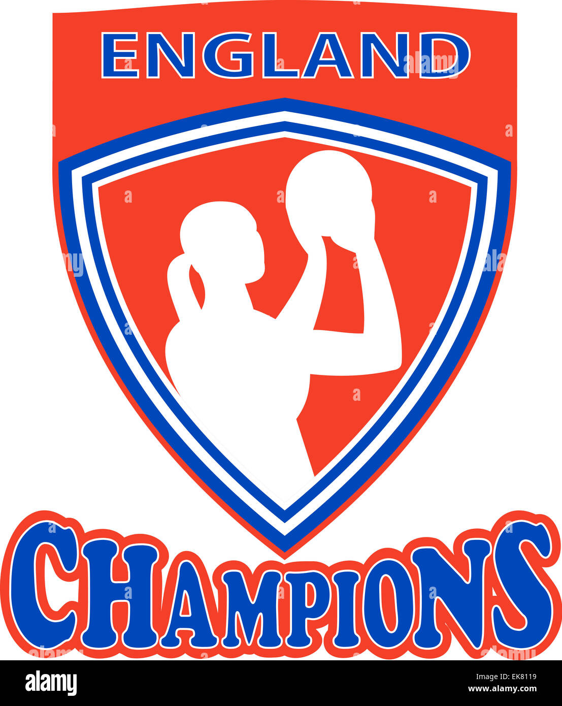 netball shooter champions England shield Stock Photo - Alamy