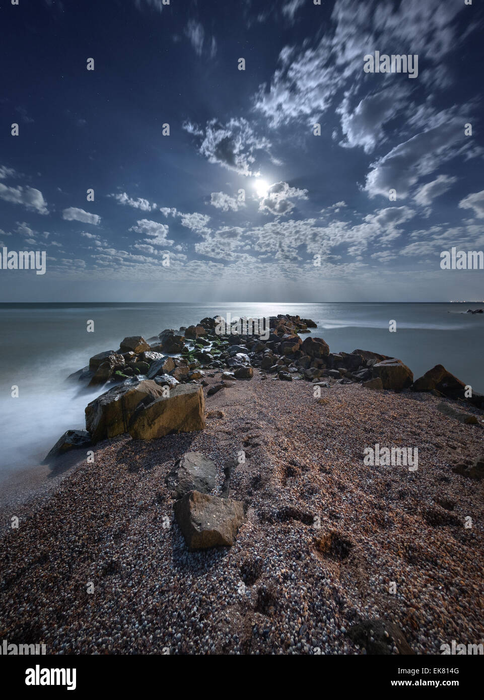 Beautiful summer night on the sea in Ukraine. Full moon Stock Photo - Alamy