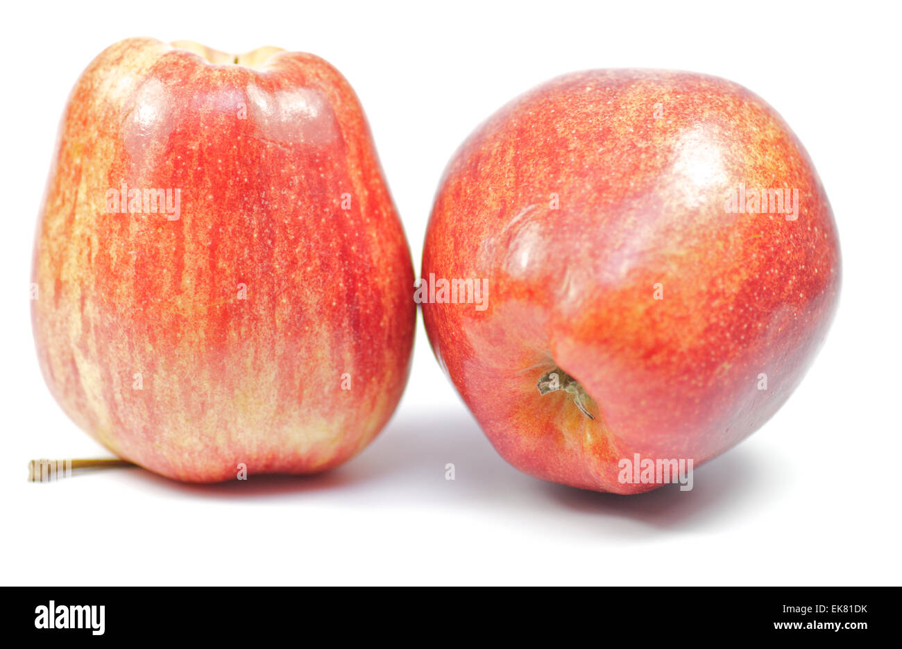 Two red apples on white background Stock Photo - Alamy