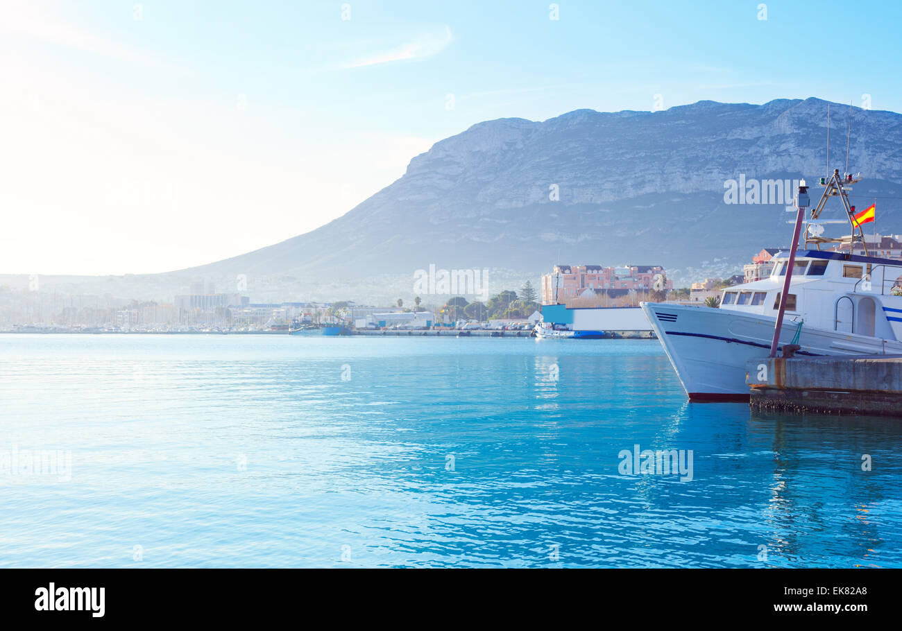 Denia mediterranean port village with Mongo Stock Photo - Alamy