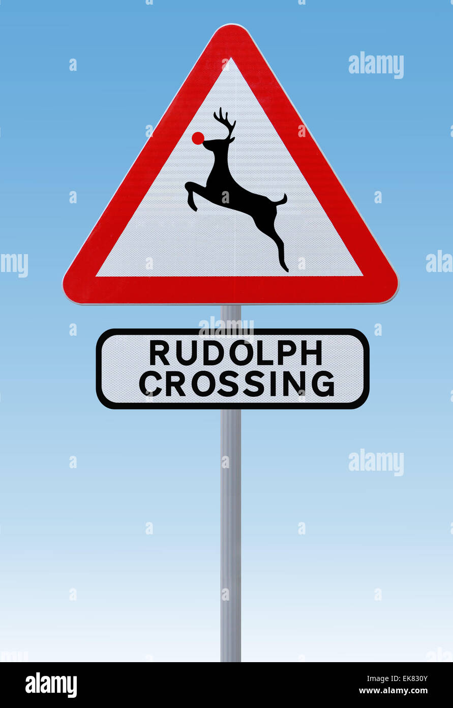 Rudolph Crossing Christmas Road Sign Stock Photo - Alamy
