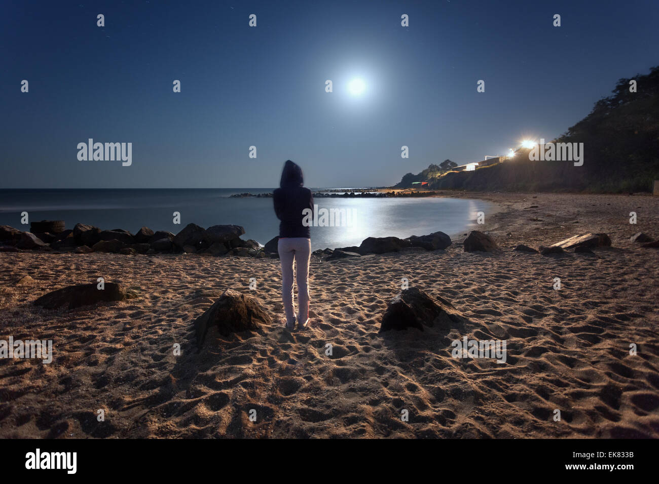 Beautiful summer night on the sea in Ukraine. Full moon Stock Photo - Alamy