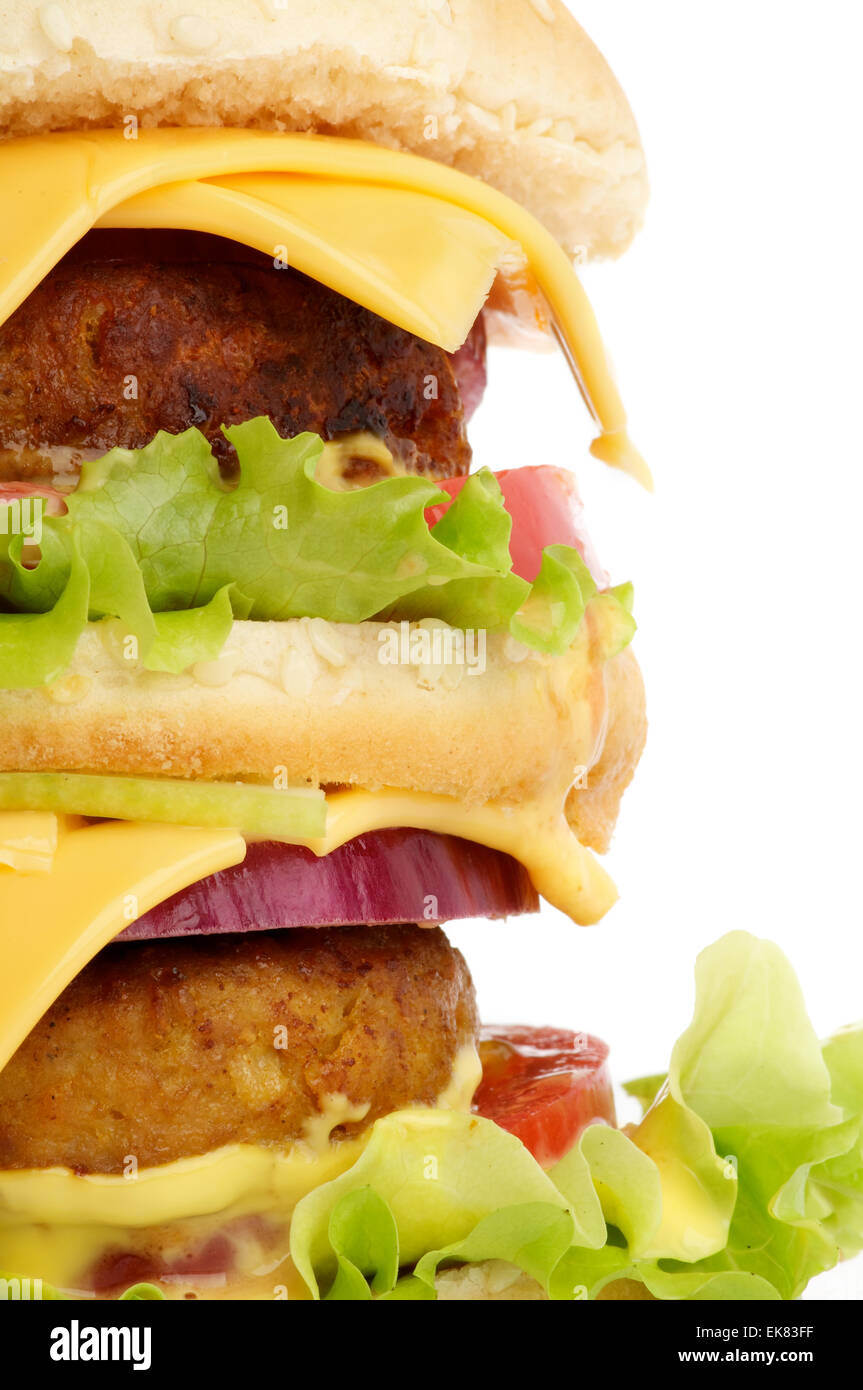 Big Double Cheeseburger closeup Stock Photo - Alamy