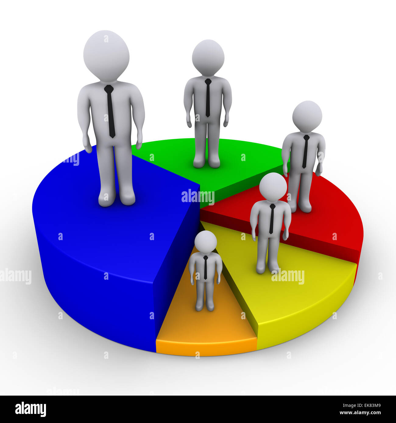 Different sized people on pie chart Stock Photo - Alamy