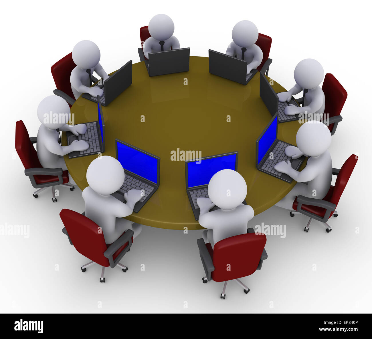 Businessmen around table with laptops Stock Photo - Alamy