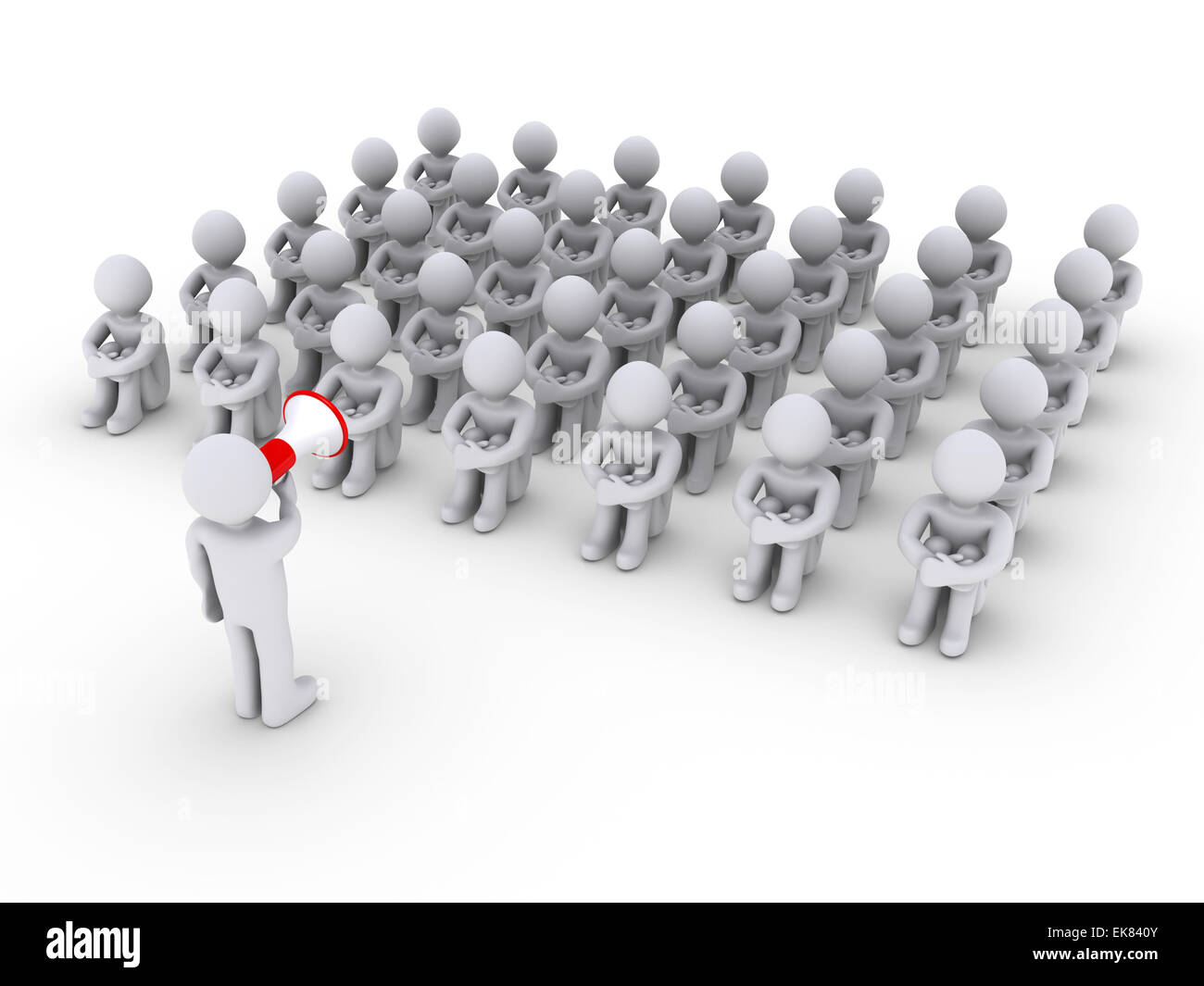 Person with megaphone talking to others sitting down Stock Photo - Alamy