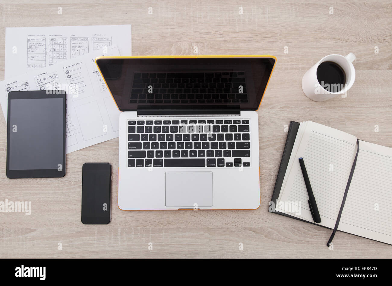 Workplace developer of mobile applications, laptop, notebook, hand ...