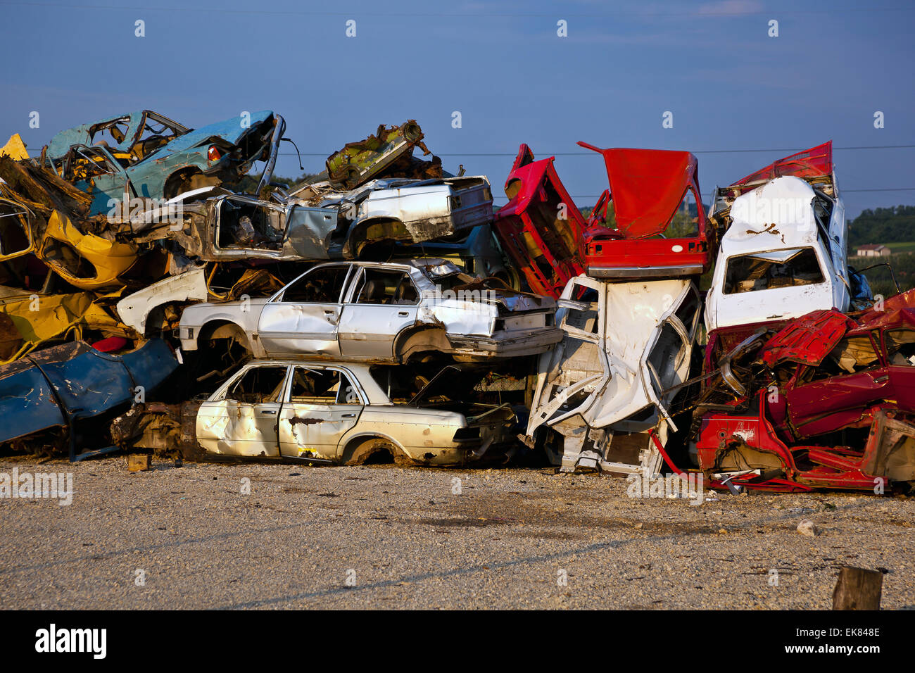 Junk Cars On Junkyard Stock Photo - Alamy