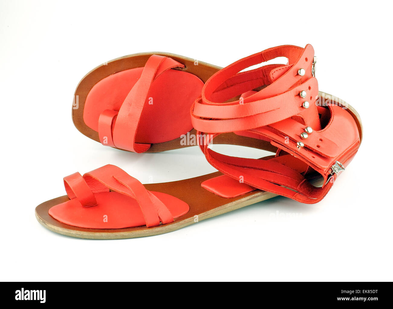 Red female open shoes Stock Photo - Alamy