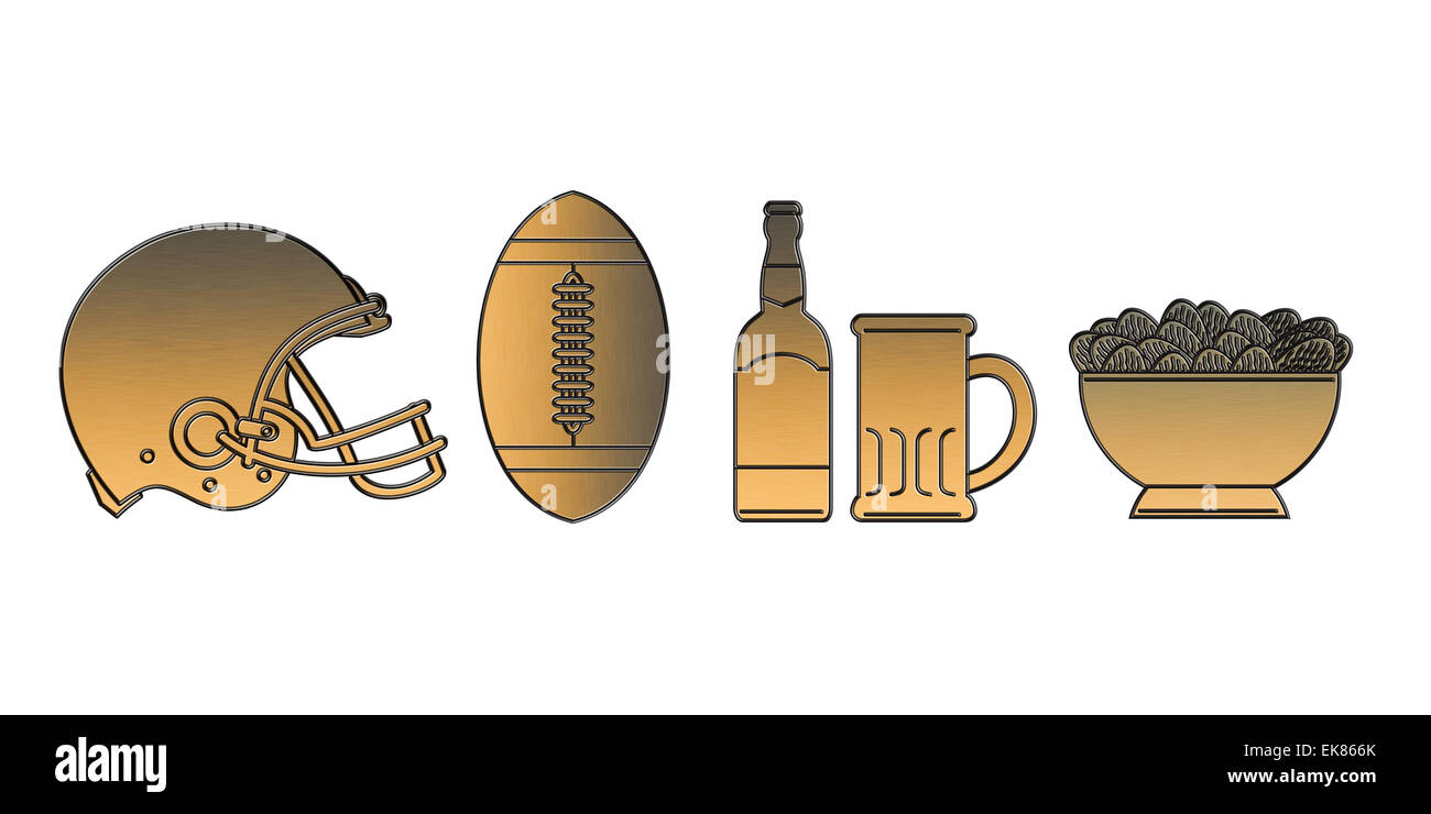 american football helmet ball beer chips golden metallic Stock Photo ...